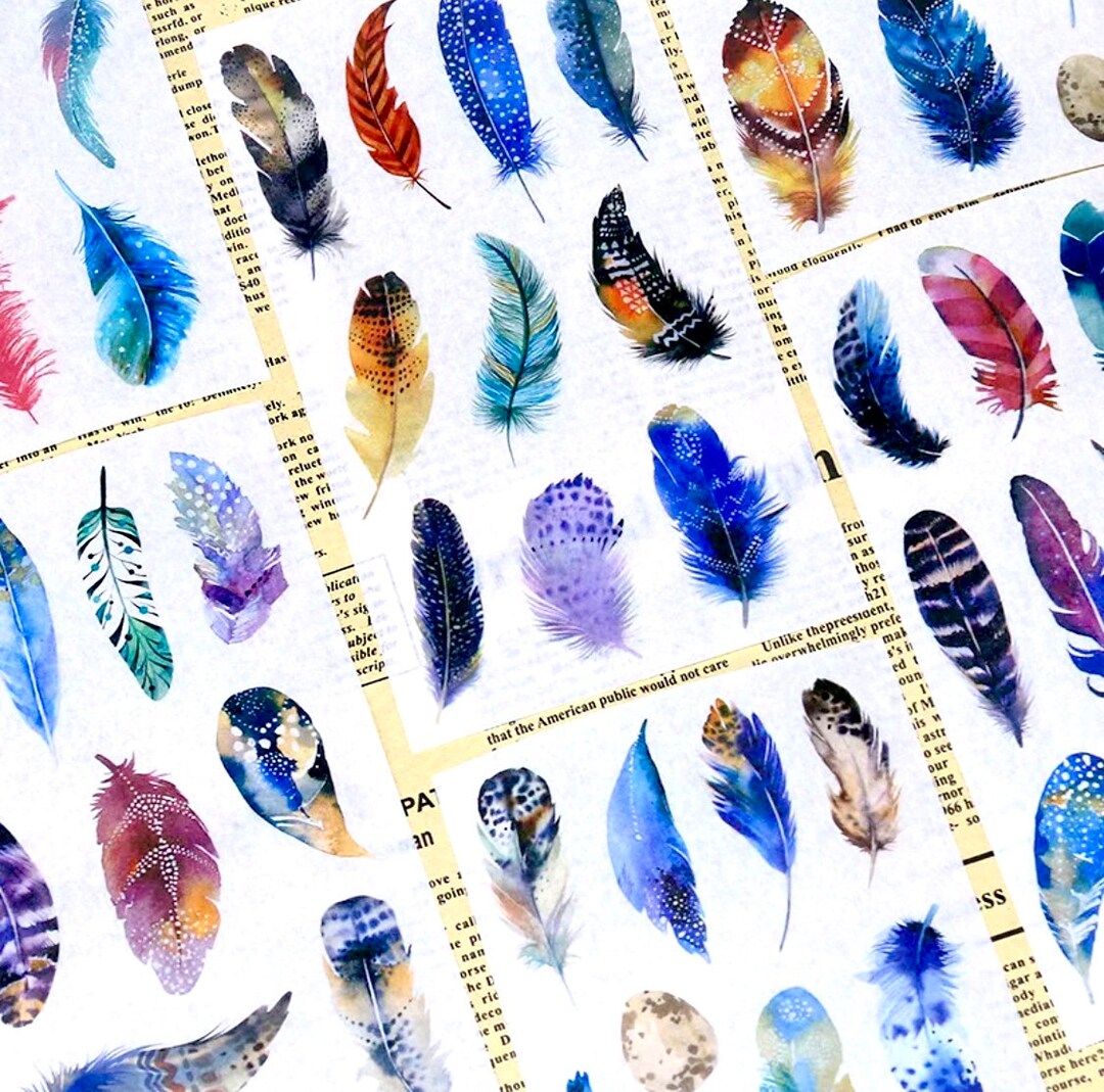 Feather Stickers - 6 Sheets Washi Stickers - Scrapbook Supplies ...