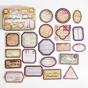 40 Stickers in Tin SIX DESIGNS Vintage Look Stickers Junk Journal ...