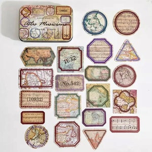 40 Stickers in Tin SIX DESIGNS Vintage Look Stickers Junk Journal ...