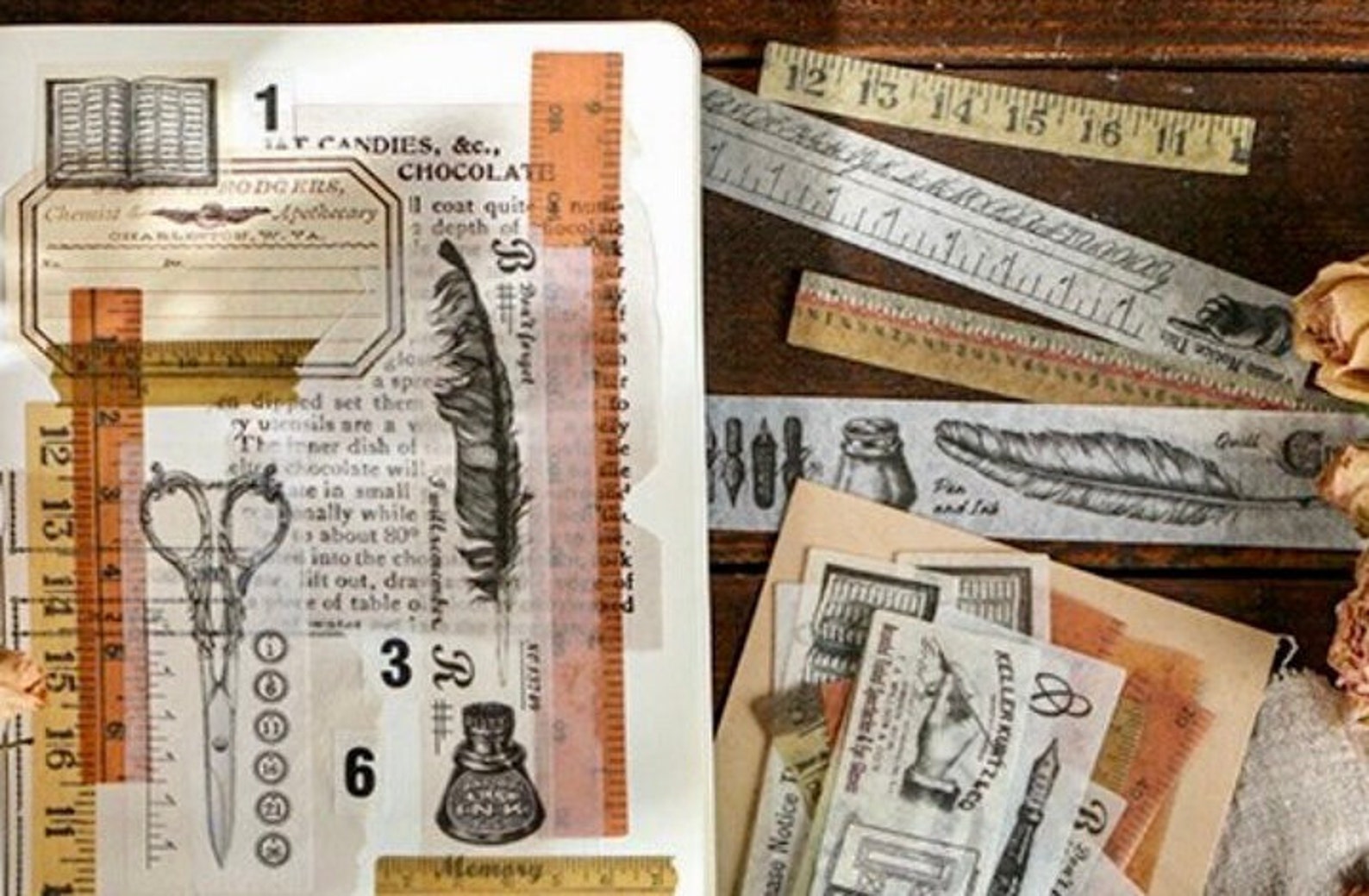 40 Retro Stationery Themed Stickers Scrapbook Supplies - Etsy