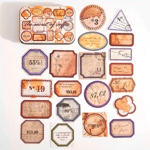 40 Stickers in Tin SIX DESIGNS Vintage Look Stickers Junk Journal ...