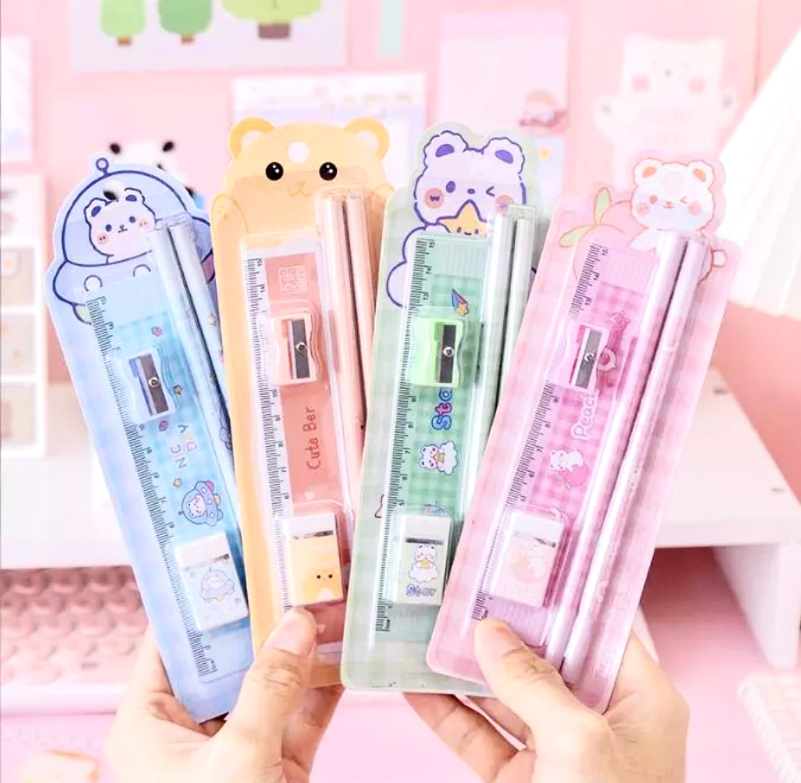 Kawaii Stationery Set Kawaii Pencil Eraser Sharpener - Etsy UK