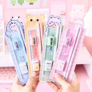 Kawaii Stationery Set - Kawaii Pencil, Eraser, Sharpener, Ruler - Back ...