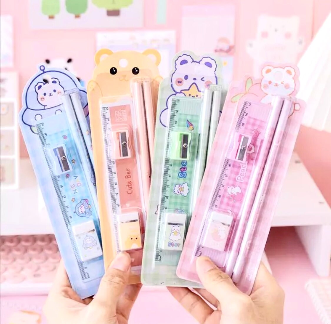Kawaii Stationery Set Kawaii Pencil Eraser Sharpener - Etsy UK