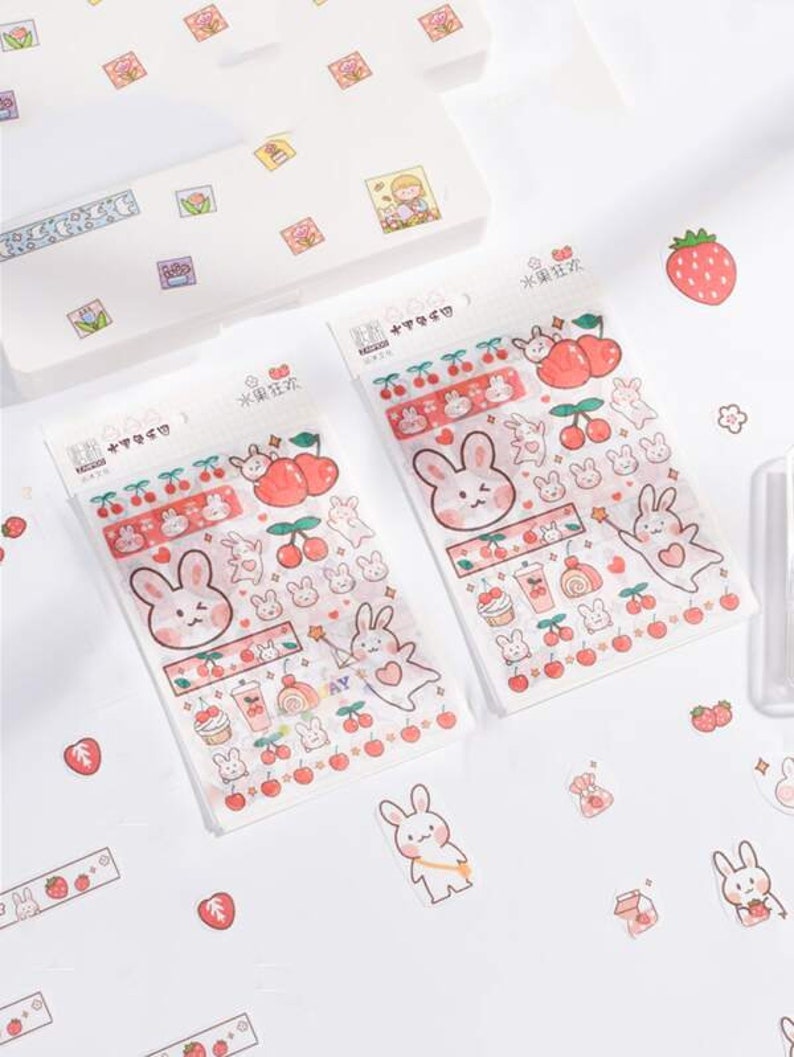 Kawaii Rabbit Stickers 4 Sheets Bunny Stickers Scrapbook - Etsy