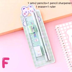 Kawaii Stationery Set - Kawaii Pencil, Eraser, Sharpener, Ruler - Back ...