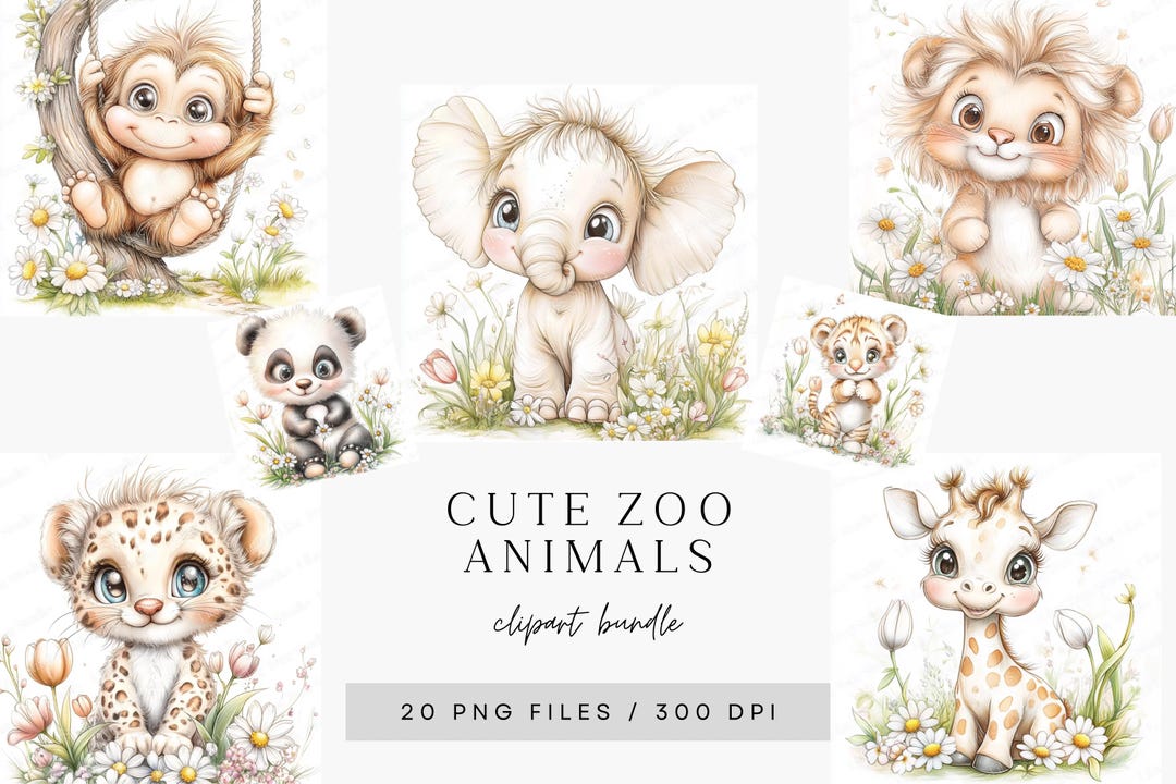 Zoo Animals Clipart Bundle PNG Images for Crafting & Design Projects ...
