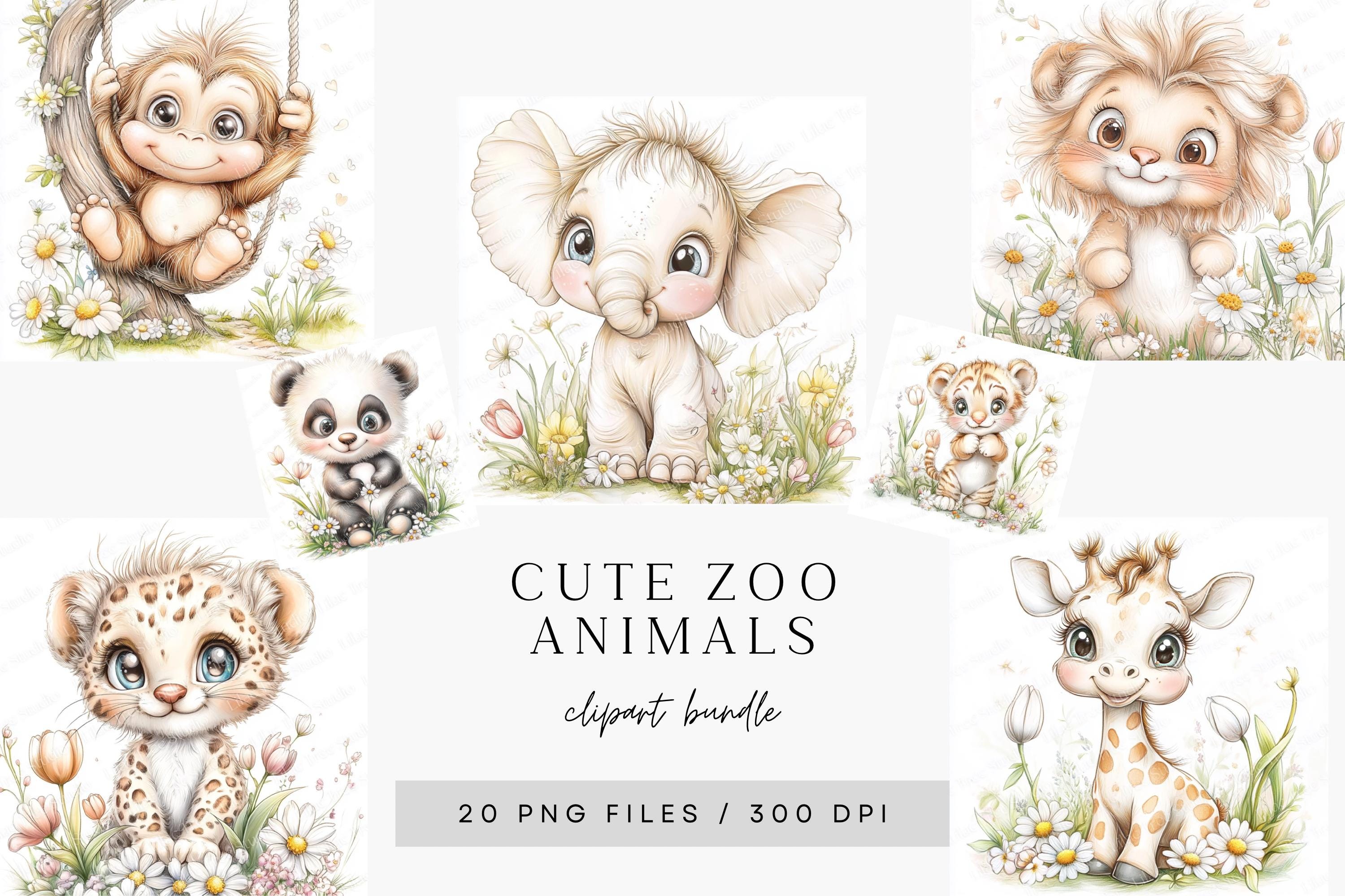 Zoo Animals PNG Clipart Bundle, High Resolution Images for Crafting and ...