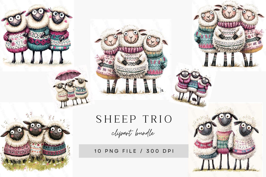 Trio of Sheep 10 PNG Clipart Set, Perfect Images for All Your Creative ...