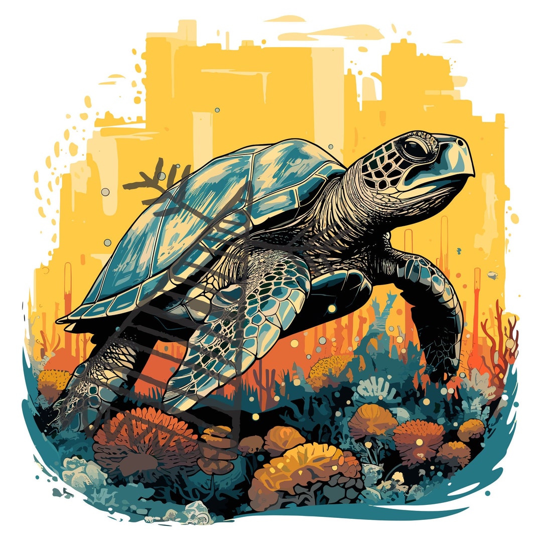 Sea Turtle Coral Reef SVG | PNG, PSD Digital File | High-quality ...