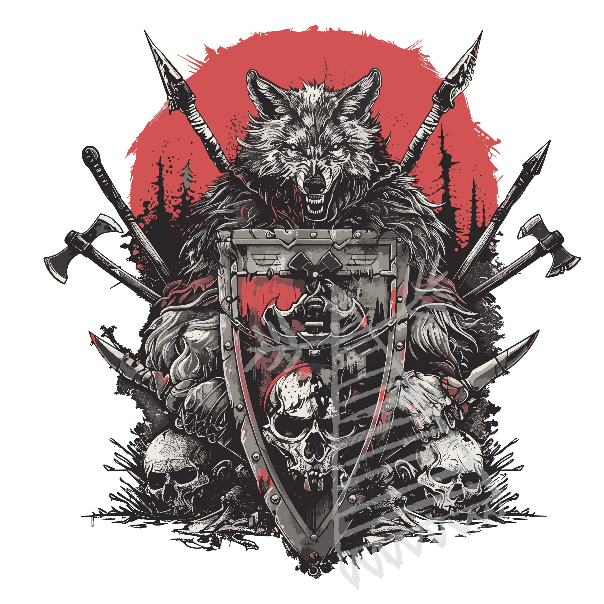 Viking Wolf SVG Medieval Weapons and Shield Art PNG, PSD Digital File ...