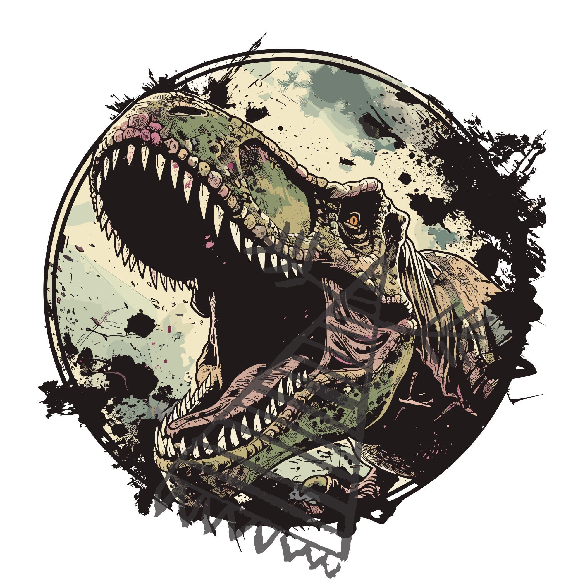 T-rex Attack SVG Jurassic Dinosaur Illustration PNG, PSD Digital File ...