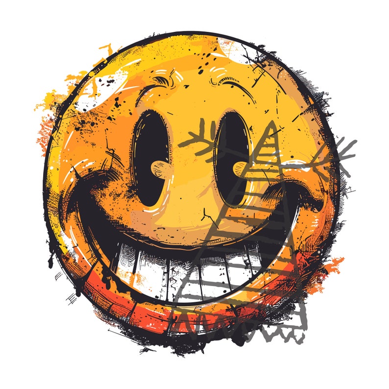 Grunge Smiley Face SVG Distressed Urban Art PNG, PSD Edgy Emoticon ...