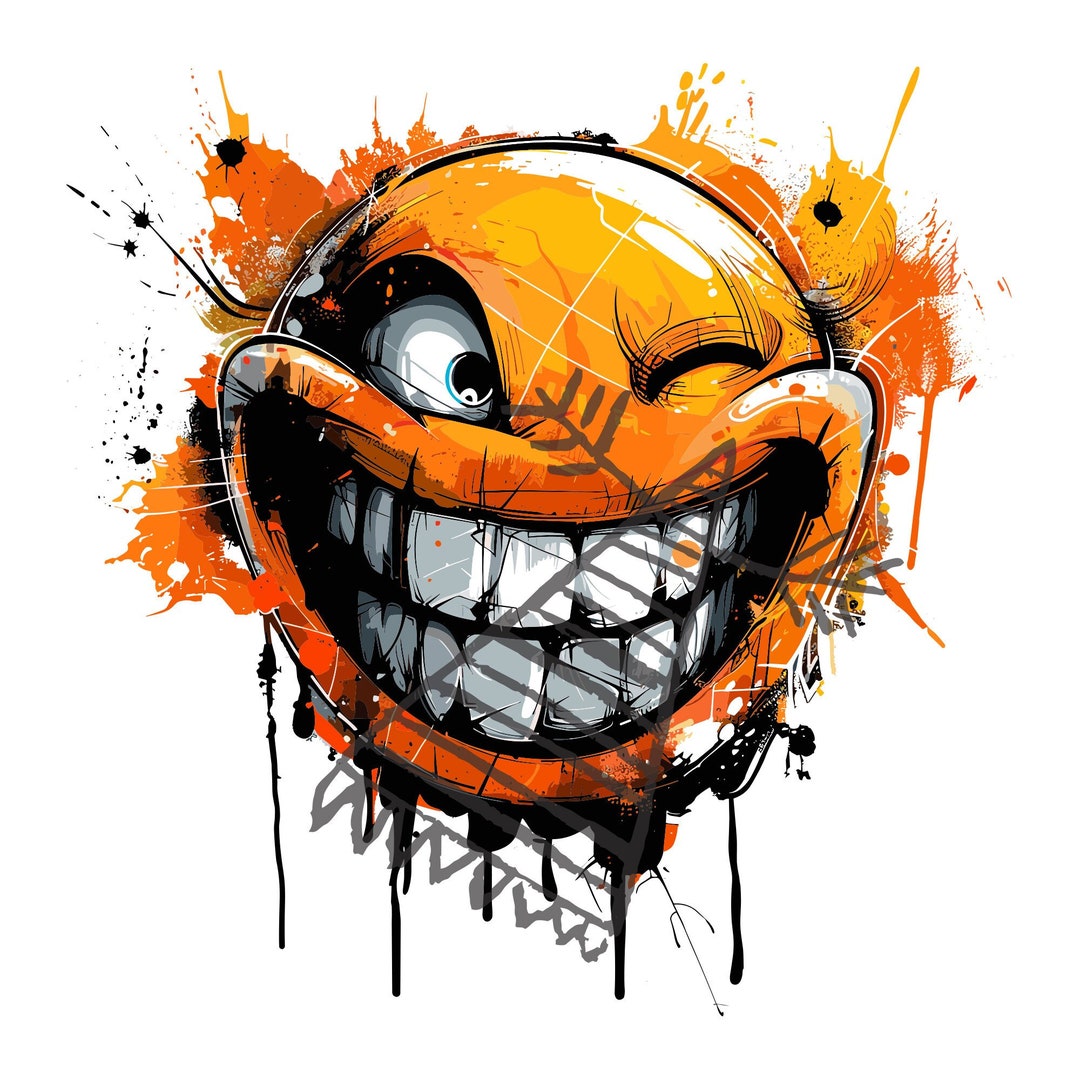 Graffiti Smiley Face SVG | Bold Urban Art PNG, PSD | Winking Emoticon ...