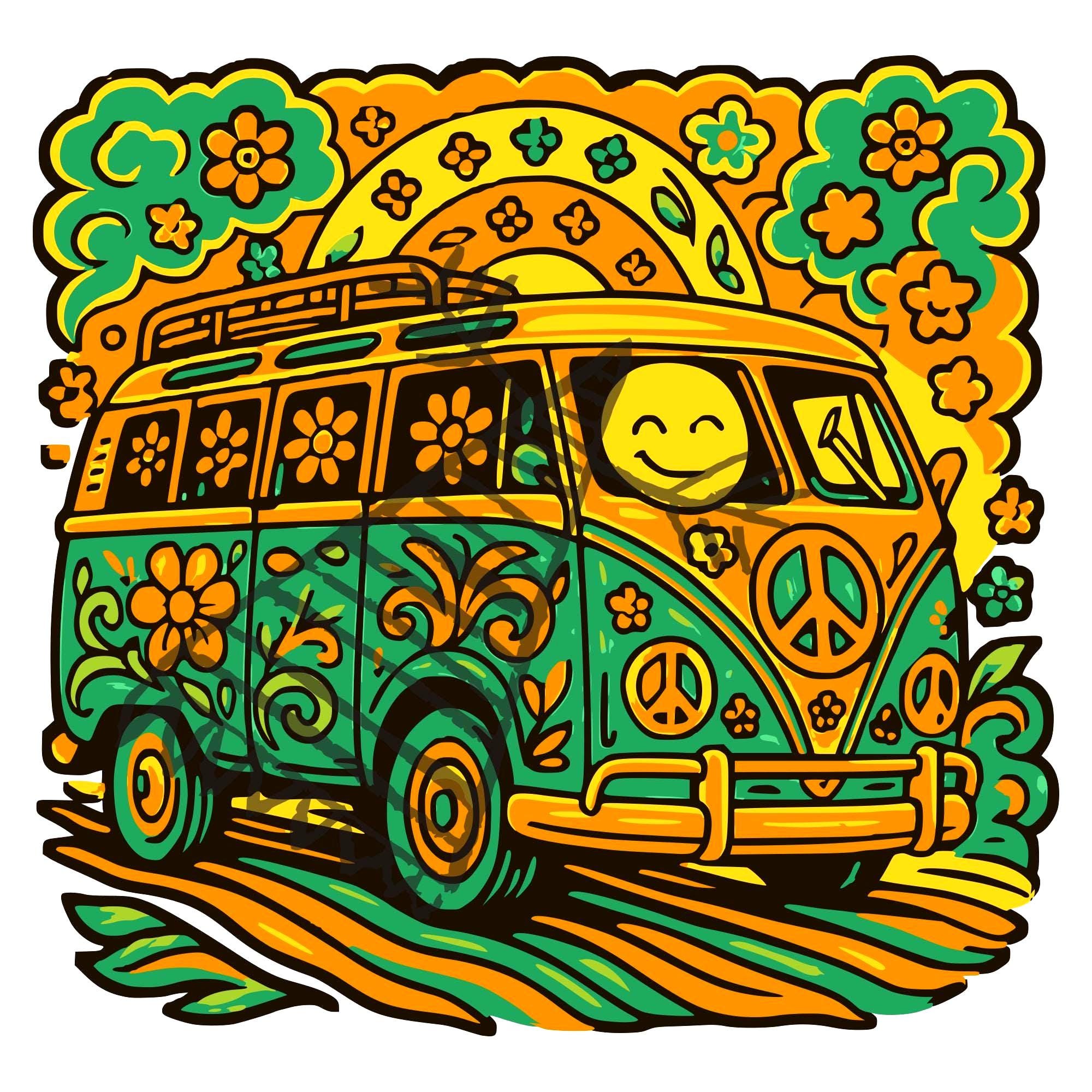 Retro Hippie Van Clipart: Groovy Peace Bus SVG PNG PSD - Etsy