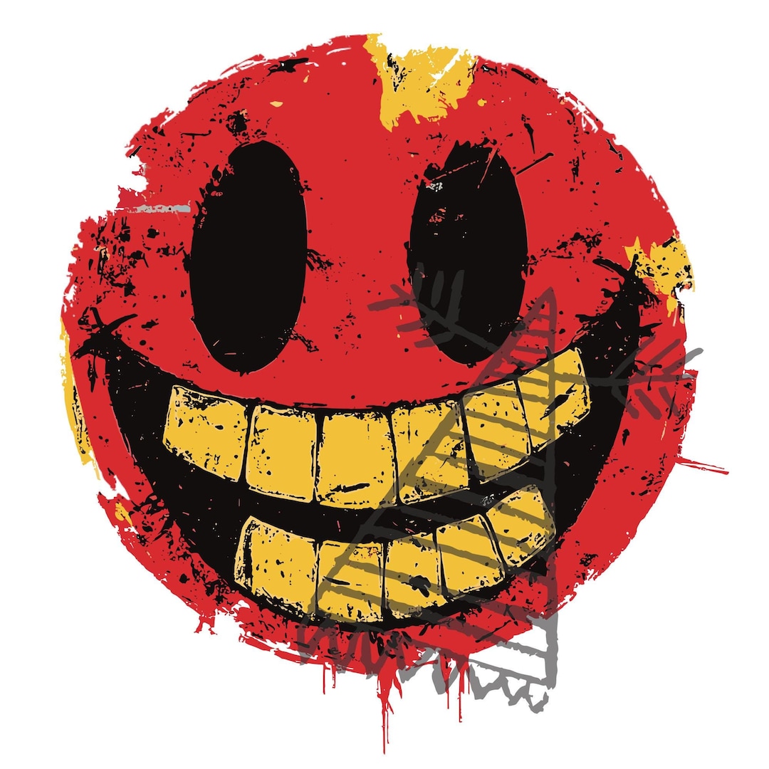 Red Smiley Face SVG | Bold Urban Art PNG, PSD | Winking Emoticon ...
