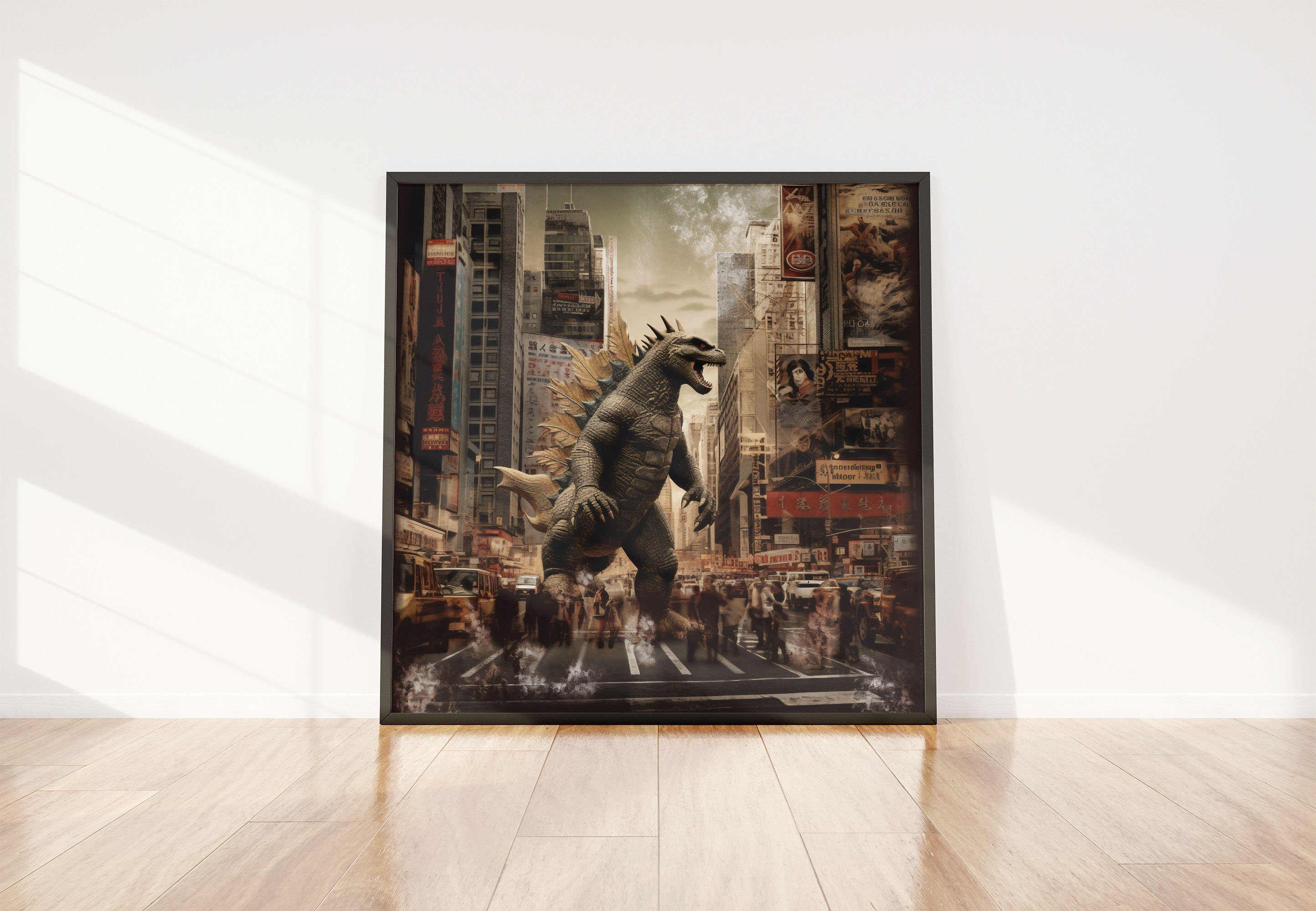 Godzilla Movie Poster Vintage Kaiju Digital Collage - Etsy