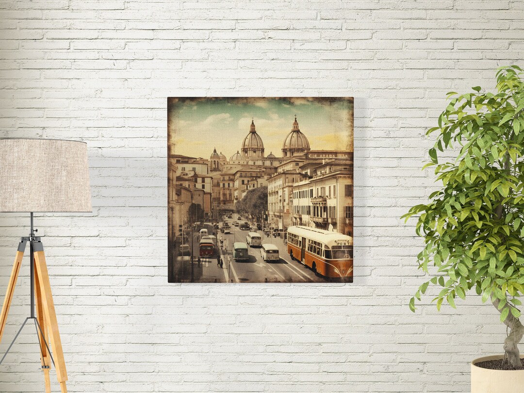Vintage Landscape Rome Canvas Poster Cityscape Digital Art Collage ...