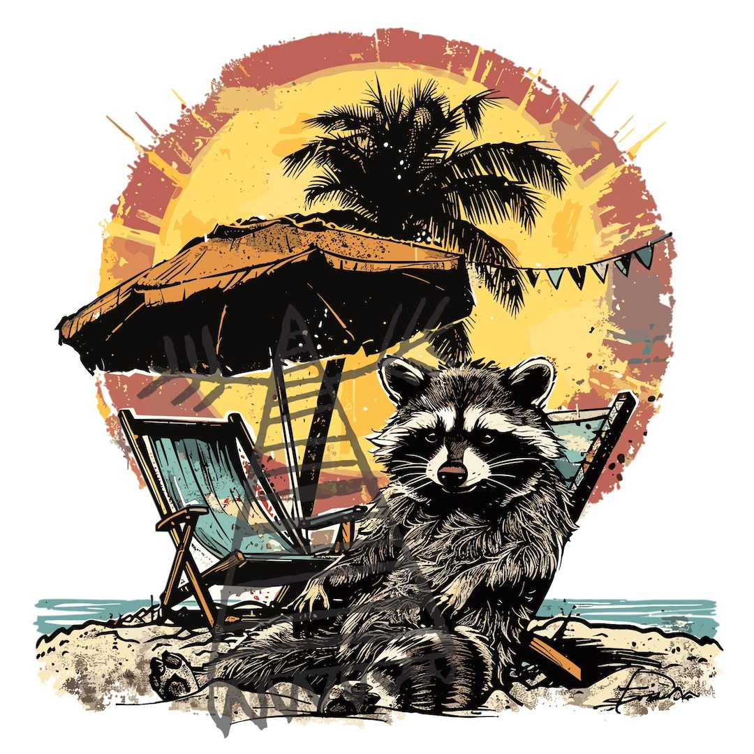 Summer Raccoon Beach Illustration: Tropical PNG, SVG, PSD (digital File ...