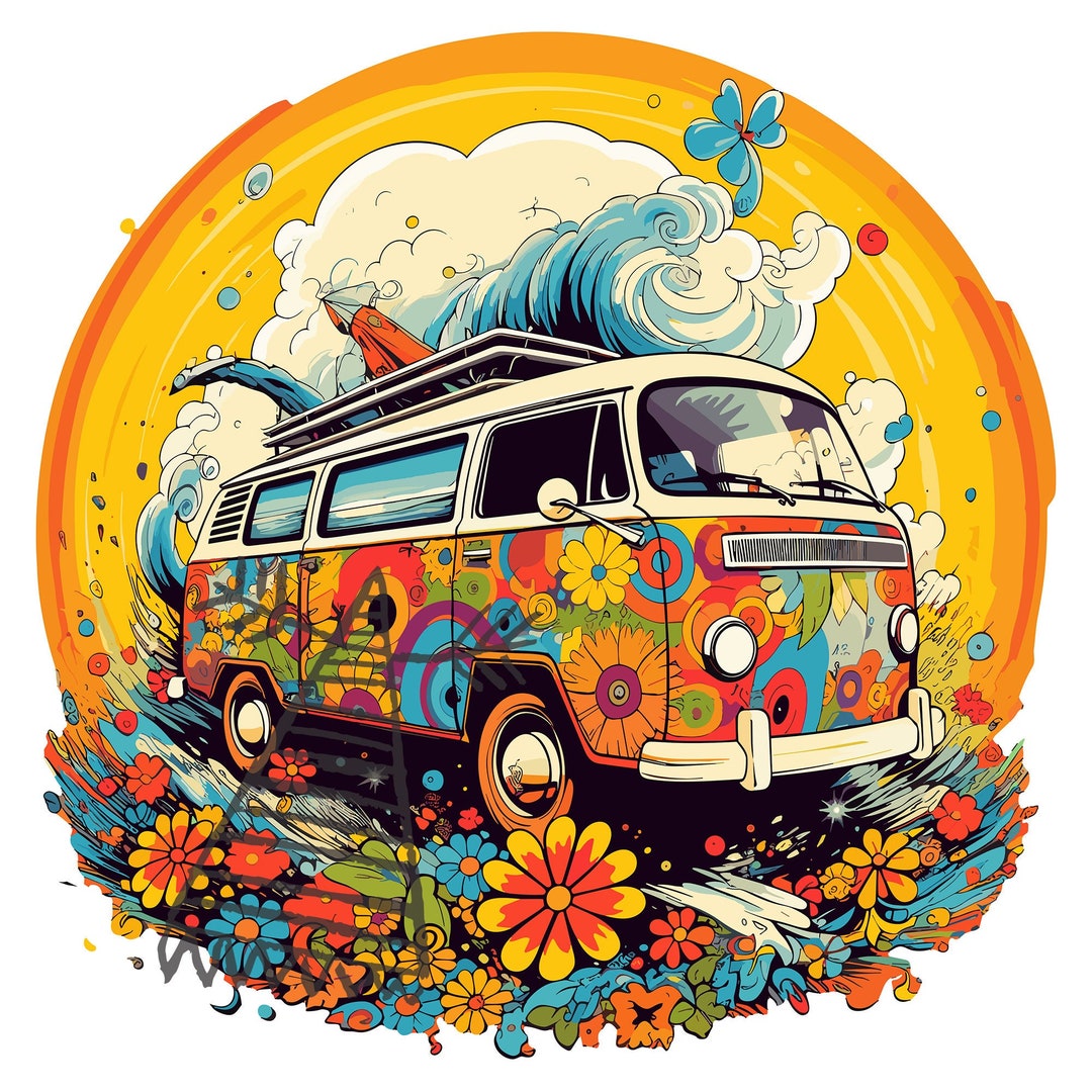 Hippie Van Clipart: Groovy 70s Design (PNG, SVG, PSD) - Etsy