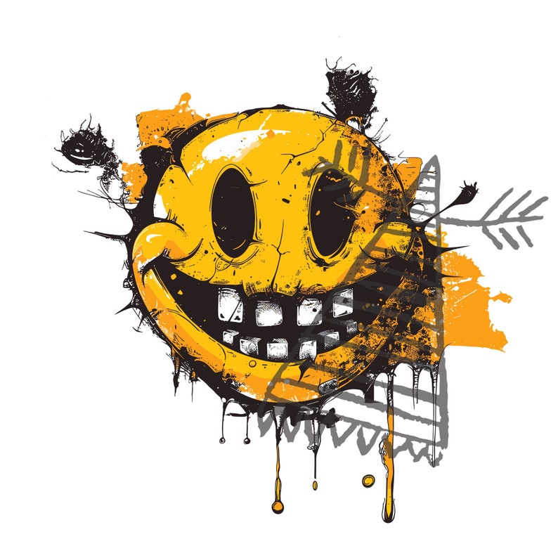 Grunge Smiley Face Illustration: Urban Art Graphic (SVG, PNG, PSD) - Etsy