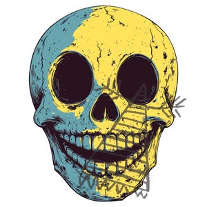 Smiley Face Skull PNG | Bold Urban Art SVG, PSD | Two-tone Skull Art ...
