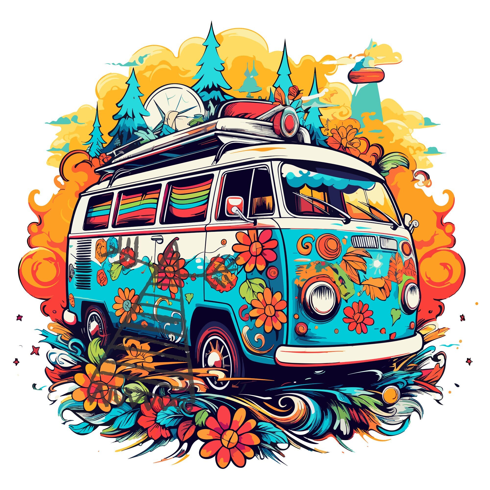 Hippie Van PNG, SVG, PSD Digital File High-quality Artwork for Crafts ...