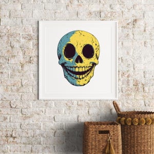 Smiley Face Skull PNG | Bold Urban Art SVG, PSD | Two-tone Skull Art ...
