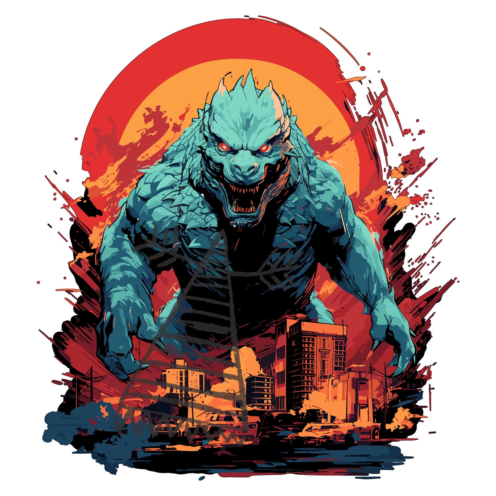 Godzilla Cityscape Art | SVG, PNG, PSD (digital File) - Etsy
