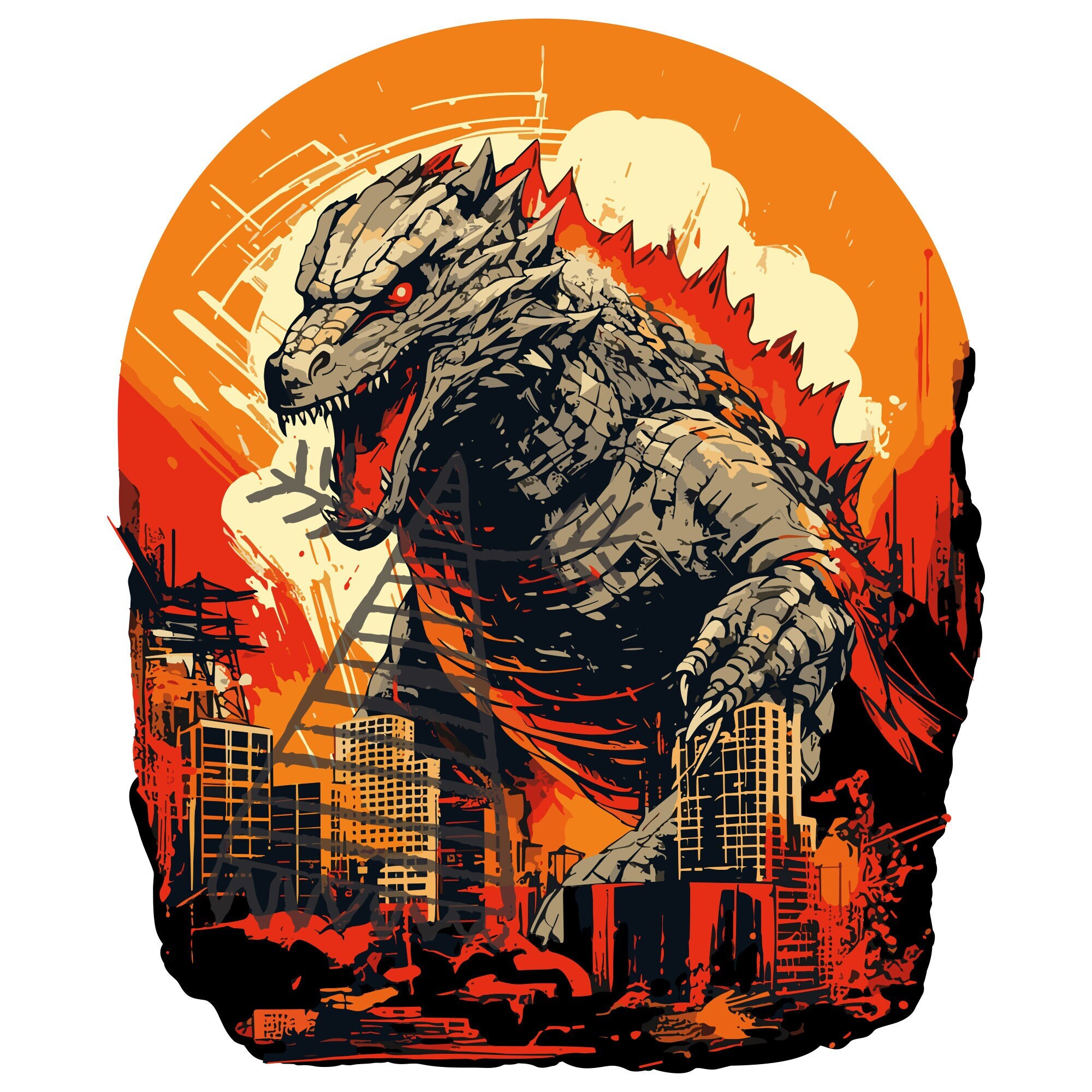 Godzilla Monster Attack SVG PNG, PSD Digital File High-quality Artwork ...