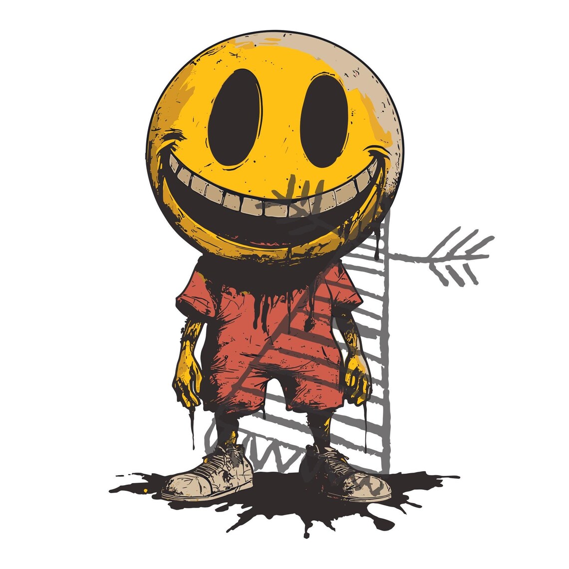 Creepy Smiley Face SVG | Street Art Emoticon Illustration (png, Psd ...