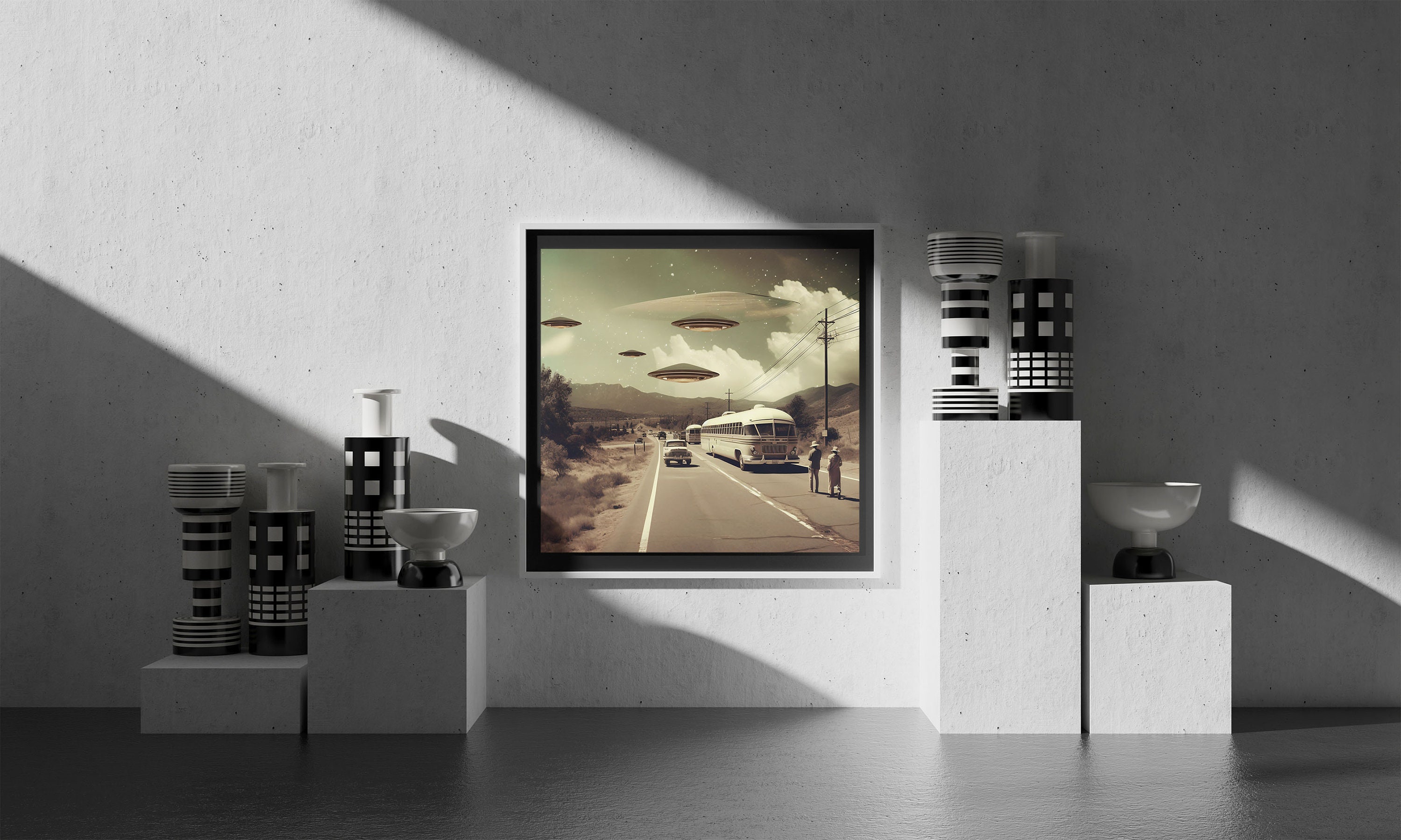 Art Digital Vintage Alien Arrival Photo Retro UFO Cosmic Poster Scifi ...