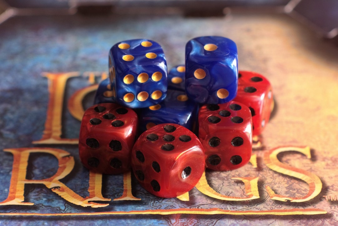Game Dice 16mm Blue Gold Pips and Red Black Pips 10 Pcs War of the Ring ...