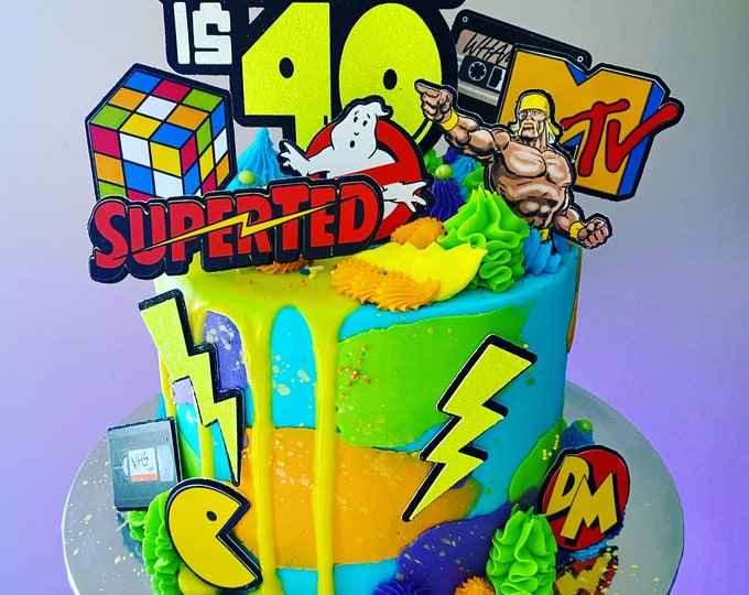 Neon Birthday Cake Topper - Neon Birthday Party - 80s Party - Rave ...