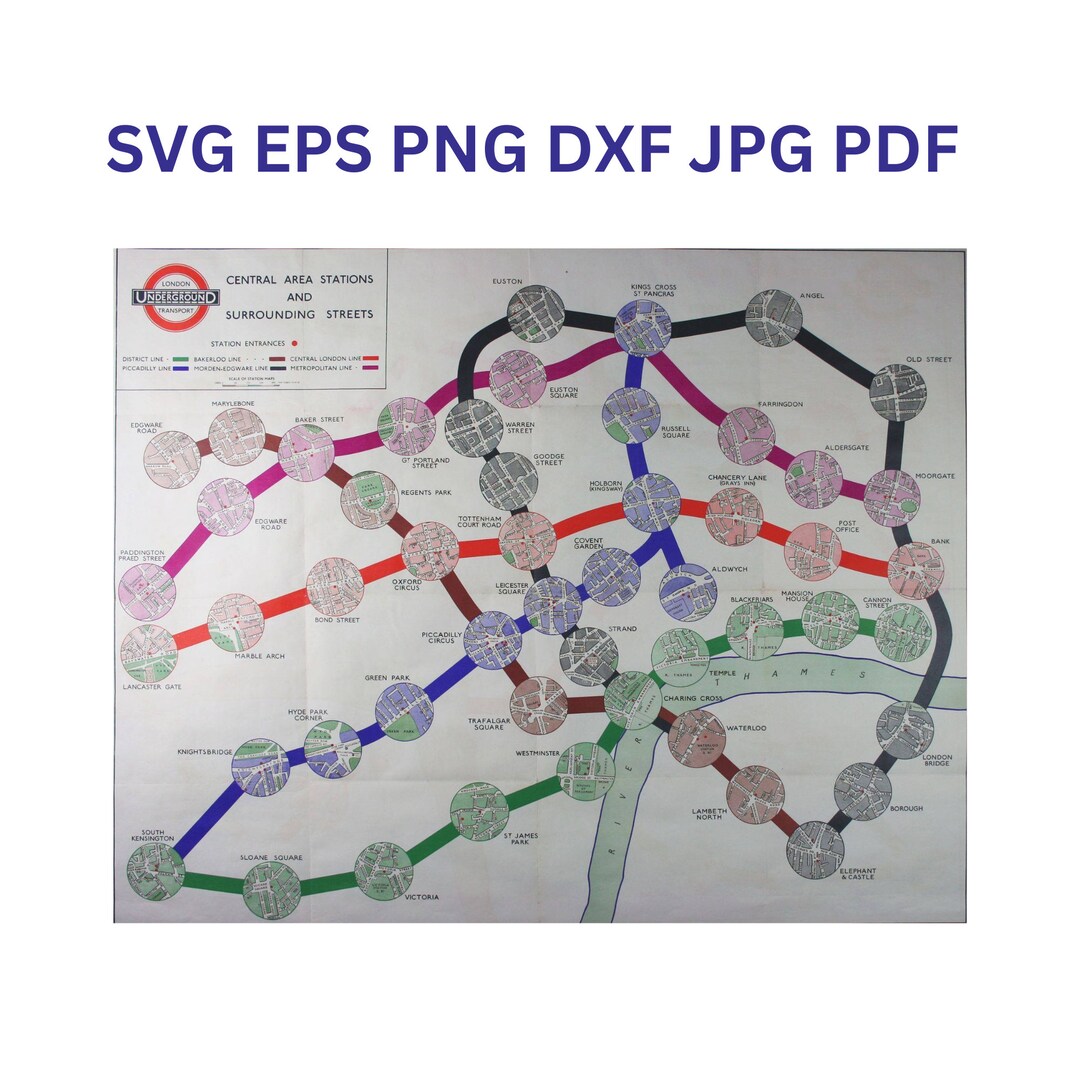 1930's London Tube Map Poster SVG Clipart, Vintage London Underground ...