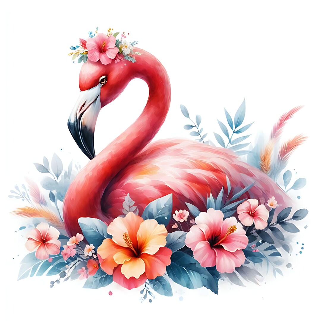 Watercolor Floral Flamingo PNG Clipart, Pink Bird Illustration PNG ...