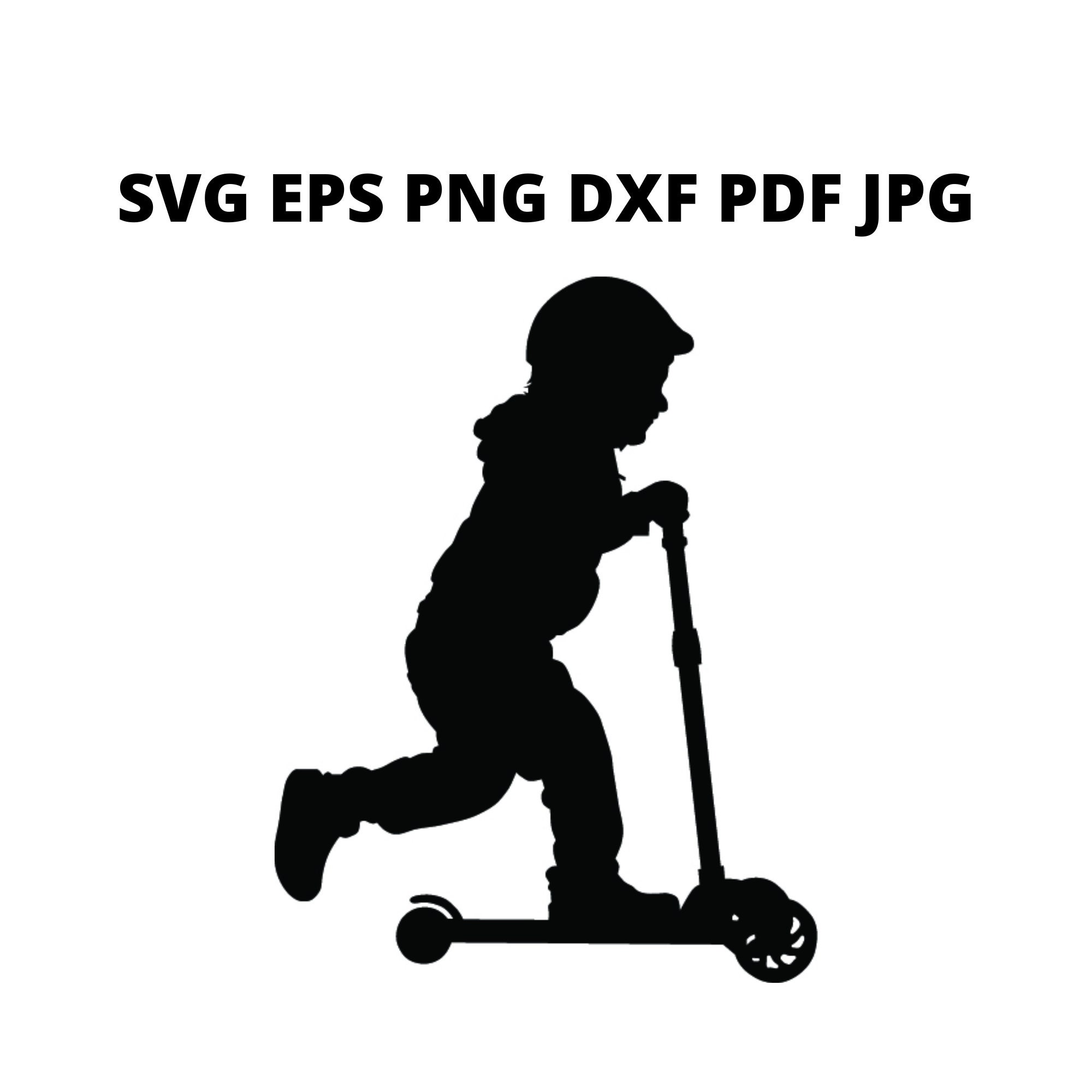 Child On Scooter Silhouette SVG Clipart Boy Playing Digital - Etsy México