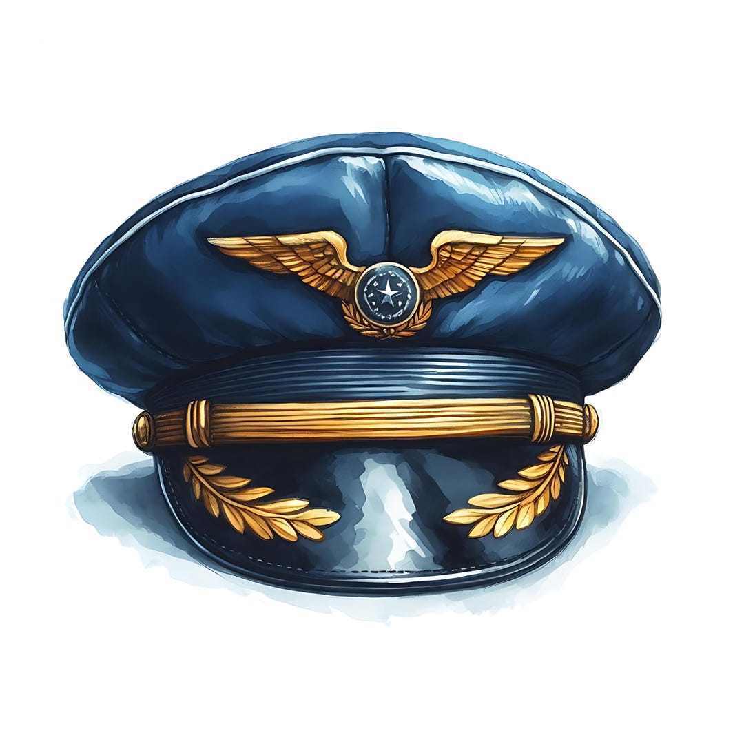 Blue and Gold Pilot Hat PNG Clipart, Aviation Wings Illustration ...