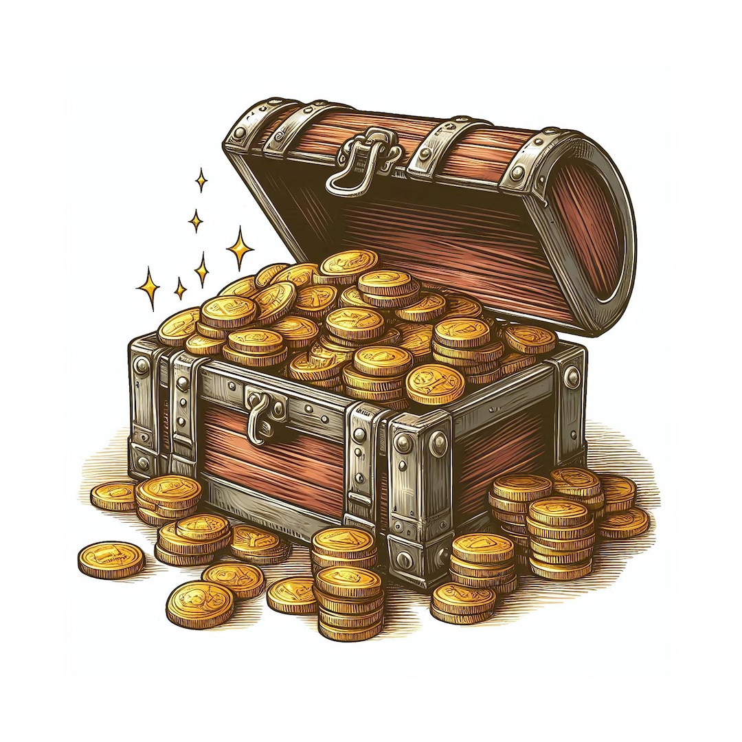 Watercolor Treasure Chest PNG Clipart, Old Gold Coins Illustration PNG ...