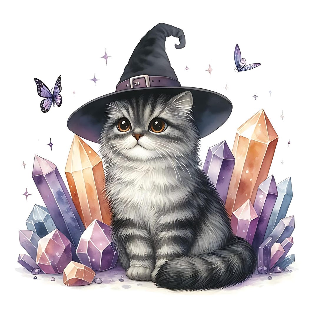 Witches Cat With Crystal PNG Clipart, Cute Spiritual Kitten PNG ...