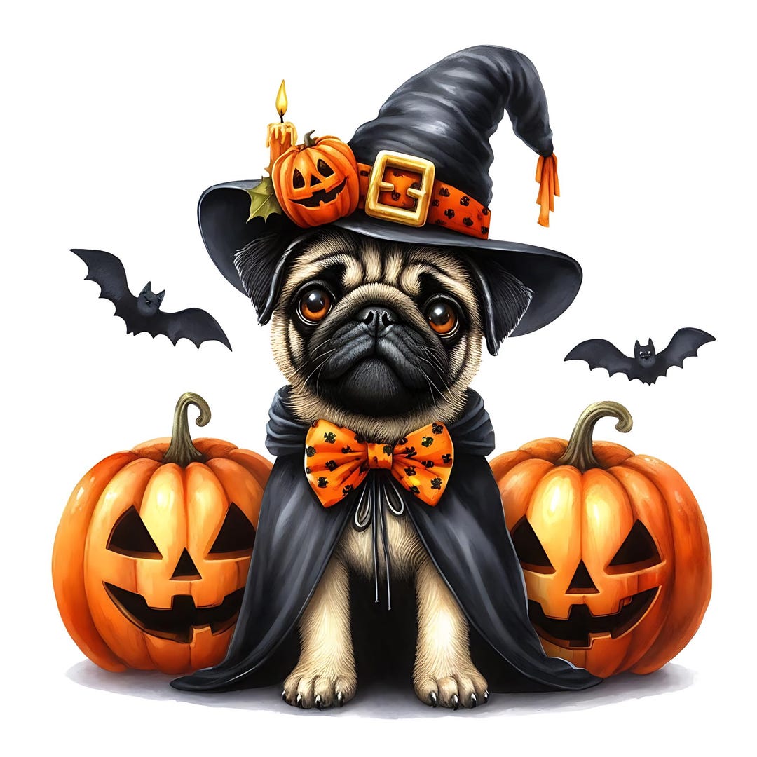 Cute Halloween Pug PNG Clipart, Scary Puppy Costume Illustration ...