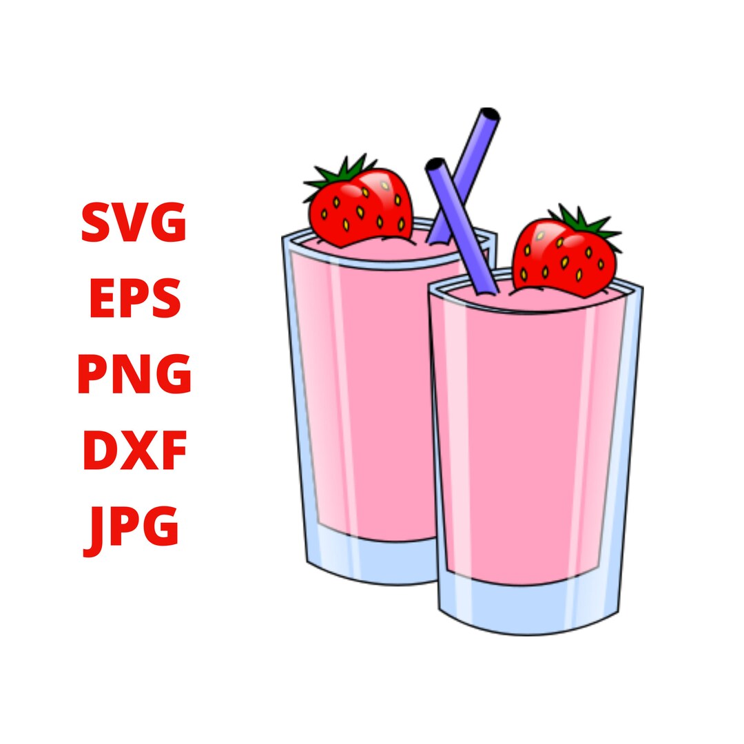 Cartoon Strawberry Milkshake SVG Clipart, Hand Drawn Strawberry ...