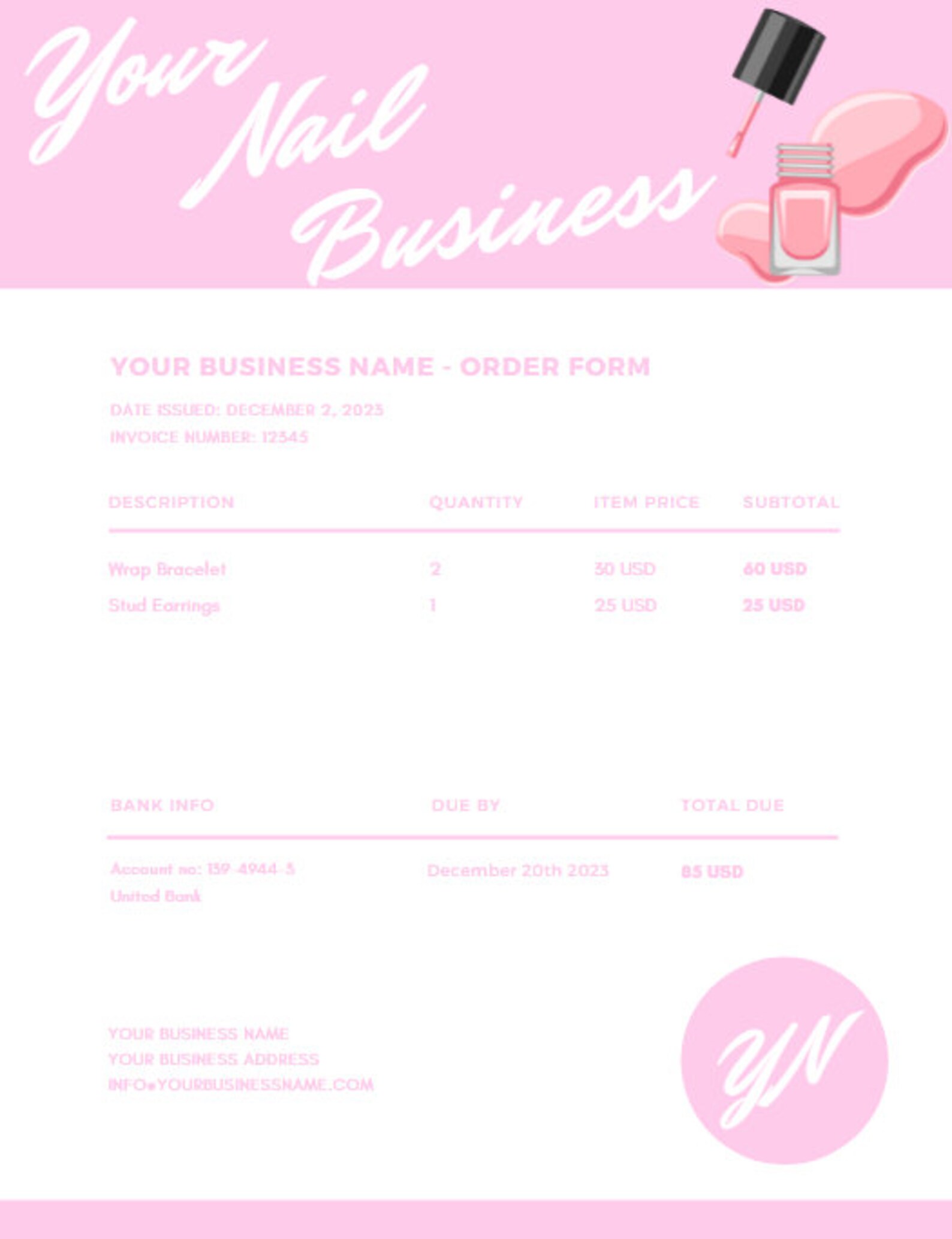 A4 Custom Nail Bar Order Form Pink Pastel Pink Nail | Etsy