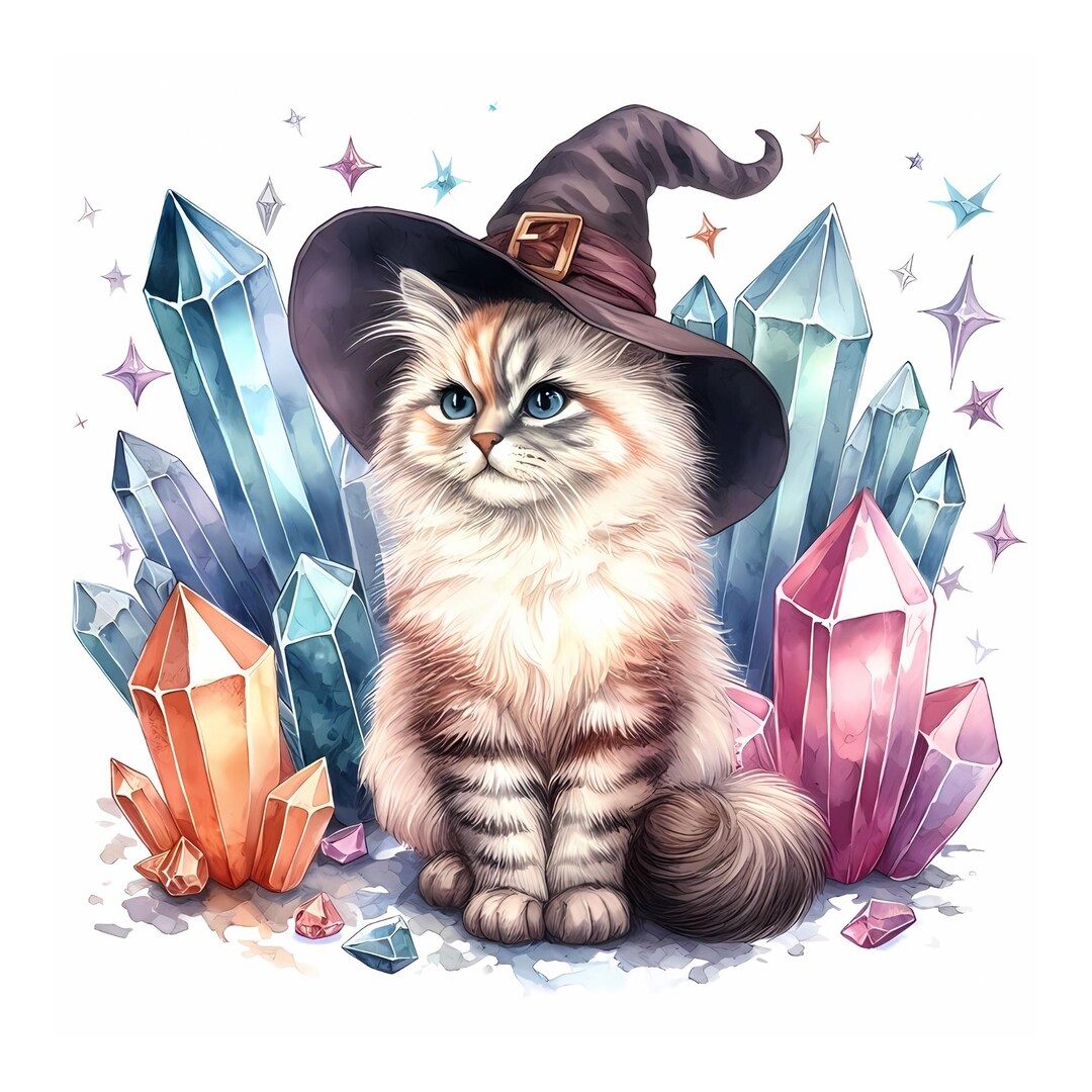Witches Cat With Crystals PNG Clipart, Cute Spiritual Kitten PNG ...