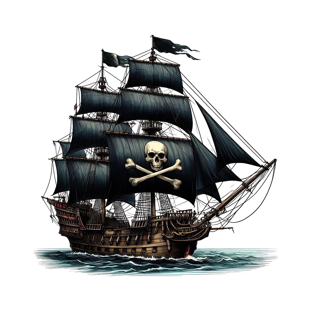Watercolor Pirate Ship PNG Clipart, Skull & Crossbones Illustration ...