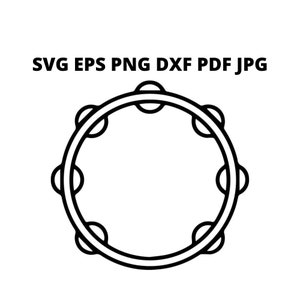 Black and White Tambourine SVG Clipart, Hand Percussion Instrument Jpg ...