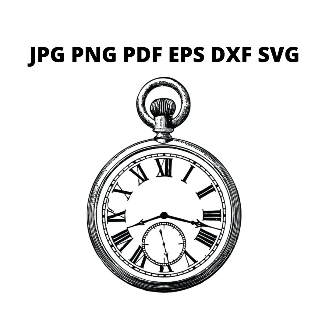Old Pocket Watch SVG Clipart, Vintage Clock JPG Digital Download ...