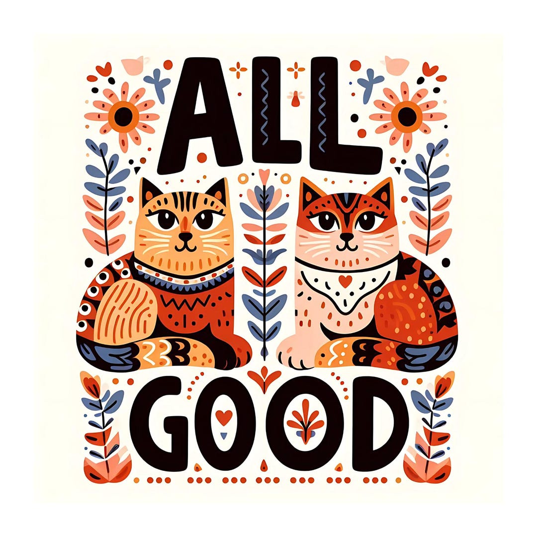 Floral All Good Cats PNG Clipart, Funky Kittens Watercolor PNG Download ...