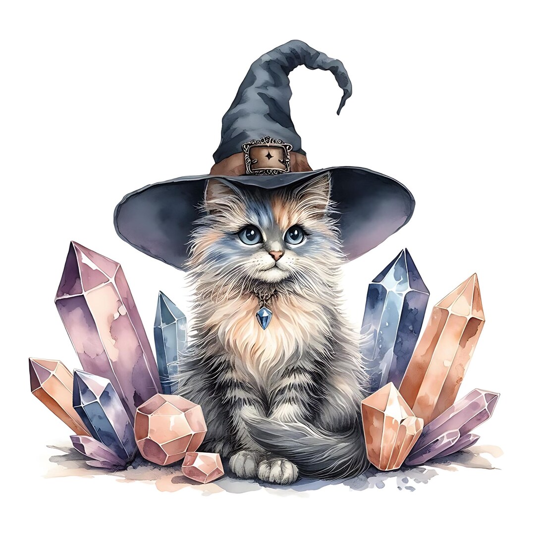 Witches Cat With Crystals PNG Clipart, Cute Spiritual Kitten PNG ...