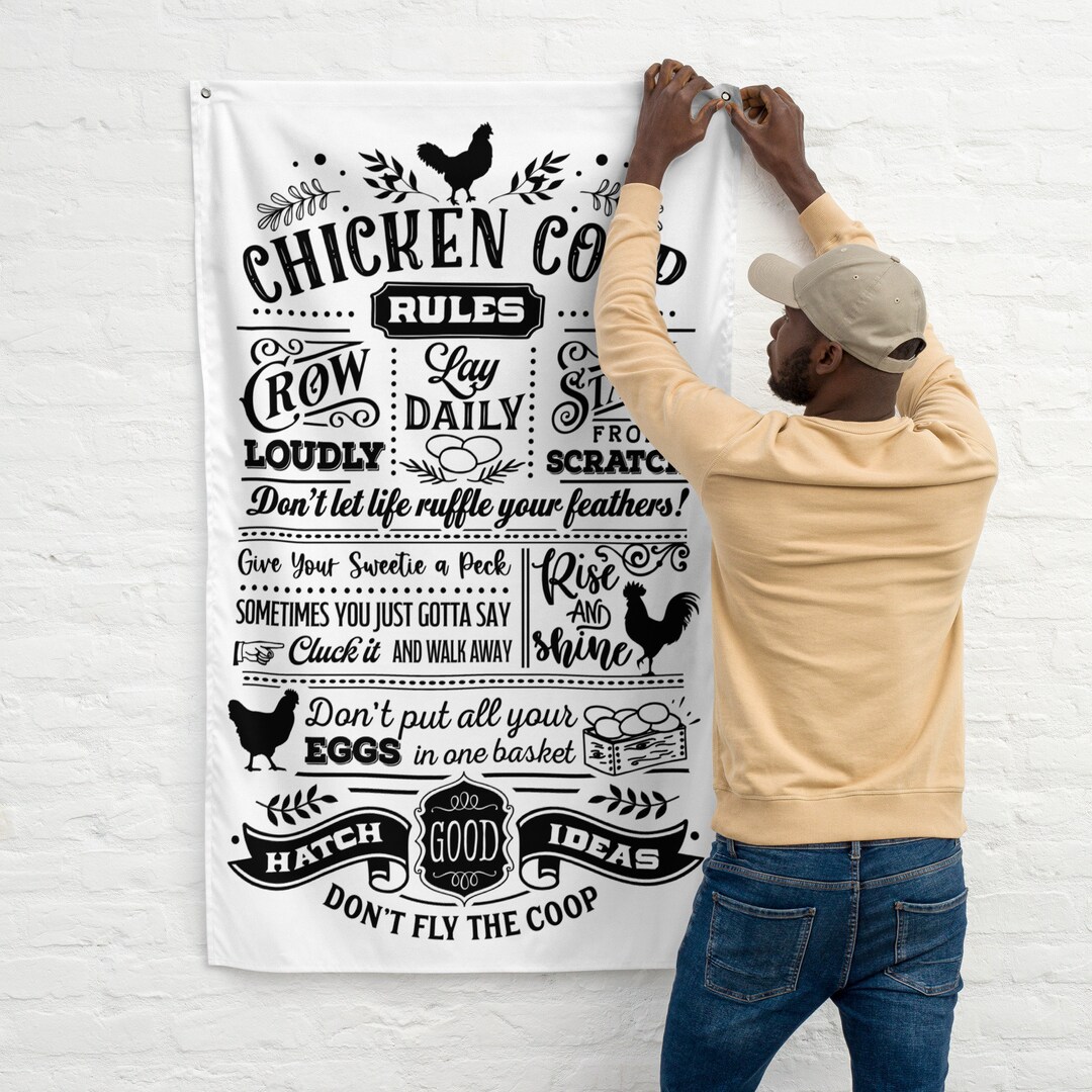 Large Vertical Fabric CHICKEN COOP Rules Banner, Farmhouse Unique ...